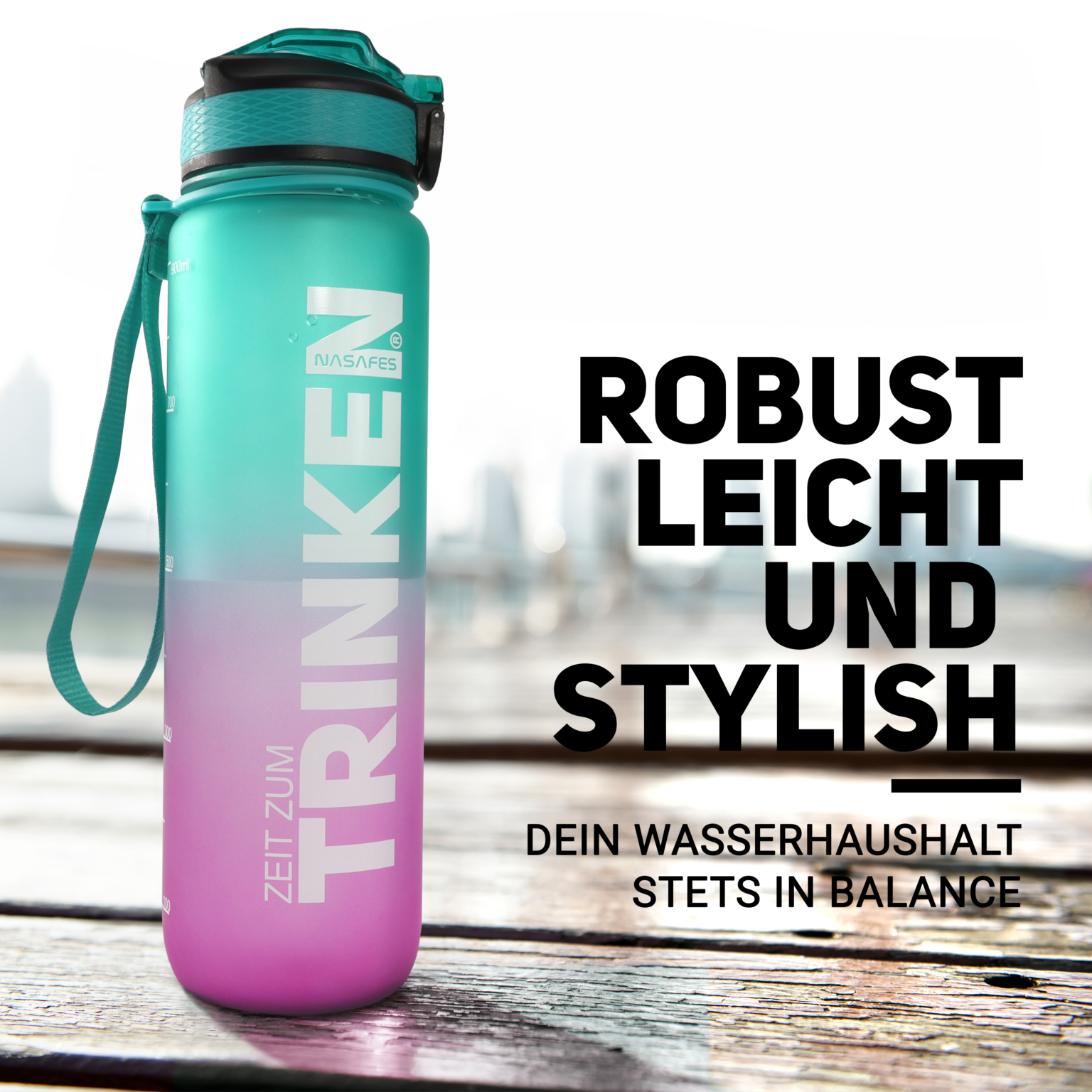 Trinkflasche mit Zeitmarkierung Deutsch Trinkerinnerung, Flasche - Nasafes
